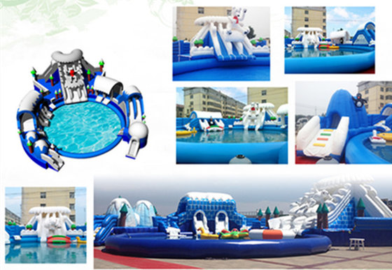 Durable 0.4mm PVC Tarpaulin Inflatable Water Park With Slides / Swimming Pool