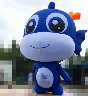 8 Meters Blue / White Fish Inflatable Cartoon Characters For Advertising Exhibition