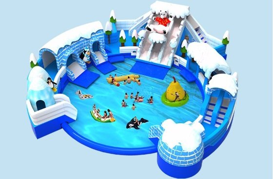 Amusement Equipment Inflatable Water Park With Large Pool / 3 Inflatable Slides