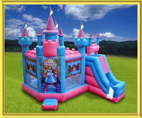Blue / Pink Princess Inflatable Bouncy Castle 0.45 + 0.55MM PVC Tarpaulin