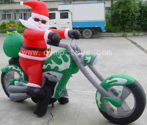Red / Green Inflatable Cartoon PVC Santa Claus HIS Motorbike With Repair Kits