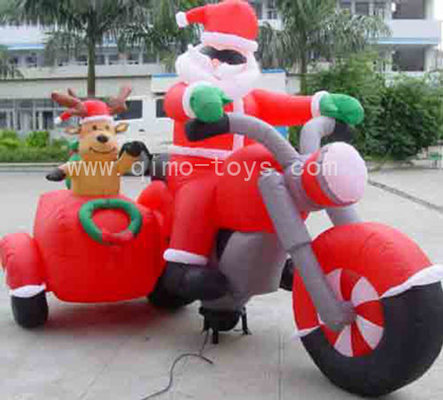 Red / Green Inflatable Cartoon PVC Santa Claus HIS Motorbike With Repair Kits