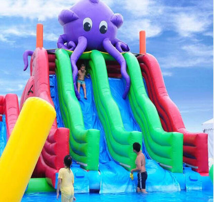 Colorful 0.55mmpvc Tarpaulin 8*6*5m Inflatable Slide With Swimming Pool For Outdoor Sports