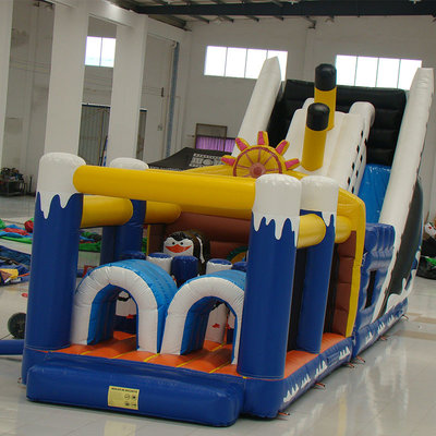 Colorful Tarpaulin  Inflatable Titanic Obstacle Course with Slide For Outdoor
