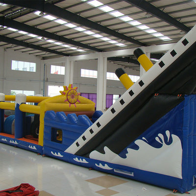 Colorful Tarpaulin  Inflatable Titanic Obstacle Course with Slide For Outdoor