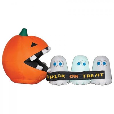 2 Feet Inflatable Toy Funny Orange Inflatable Pumpkin With Grimace For Halloween , Decoration , Activity