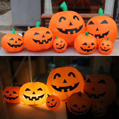2 Feet Inflatable Toy Funny Orange Inflatable Pumpkin With Grimace For Halloween , Decoration , Activity