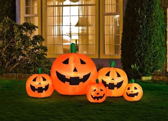 2 Feet Inflatable Toy Funny Orange Inflatable Pumpkin With Grimace For Halloween , Decoration , Activity