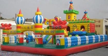 Fireproof Tarpaulin Green Inflatable Funny Castles For Kids 12 x 10m