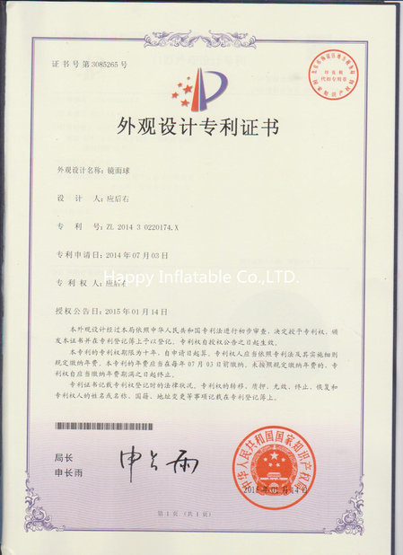 China Happy Inflatable Co.,Ltd. zertifizierungen