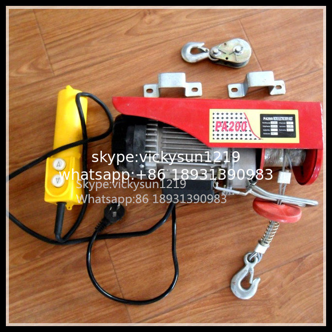 100KG-1000KG PA light weight mini electric hoist wire rope hoist 220V 110V single phase