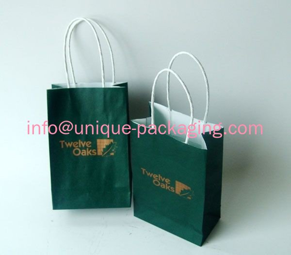 Green Color Printing White Kraft Paper Shopping Bag Strong Quality 5KG Capacity