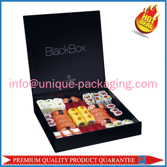 Rigid Chipboard Made Folding Paper Food Box Sushi Matt Black Color Print