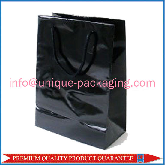 Plain Black Glossy Lamination Paper Shopping Bag for Garment Apparel