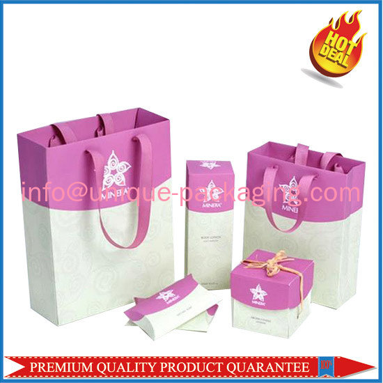 Matte Color Custom Print Paper Shopping Bag Cosmetics Package with Satin Handle