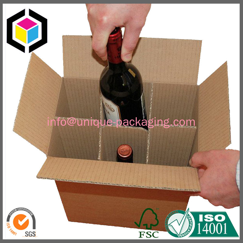 Wholesale Plain Brown Corrugated Cardboard Wine Packaging Carton Box with Dividers Insert