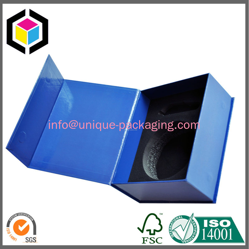Glossy Lamination Blue Color Printing Rigid Paper Gift Packaging Box with Magnet Closure