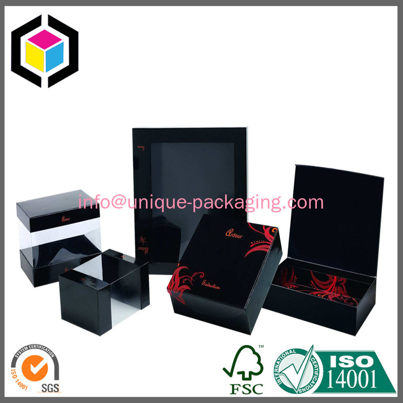 Clear Plastic Window Black Matte Color Print Paper Gift Chipboard Box