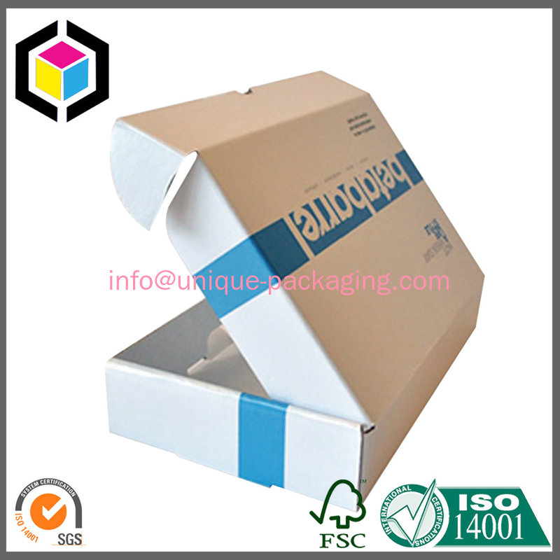 White Color Blue Logo Print Corrugated Cardboard Small Size Shipping Box