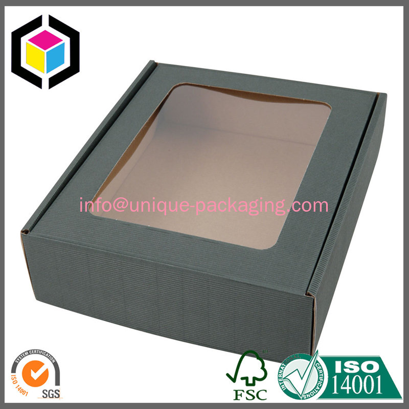 E Flute Corrugated Carton Shipping Box with Clear Plastic Window Custom Color Print