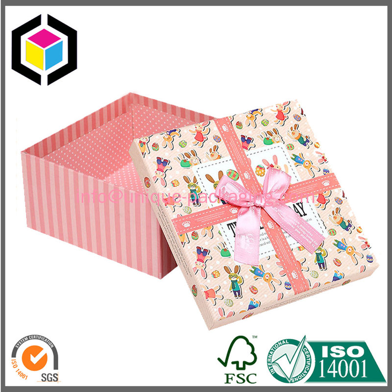 Lift-off Lid Rigid Chipboard Paper Gift Box Matte Color Print with Ribbon