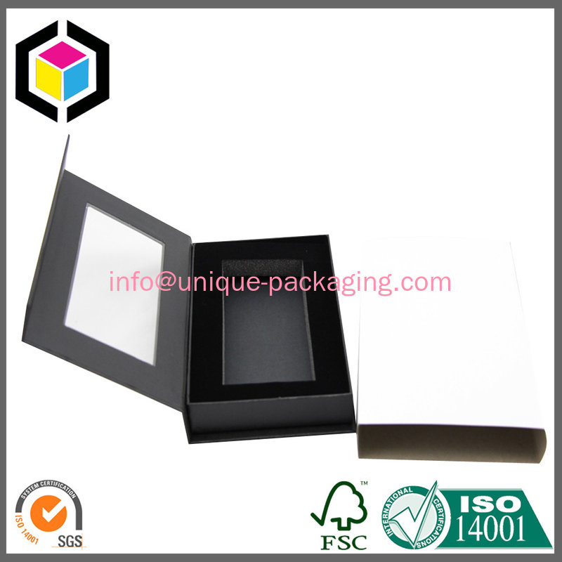Black Foam Insert Paper Gift Packaging Box Clear Plastic Window with Sleeve Wrapper