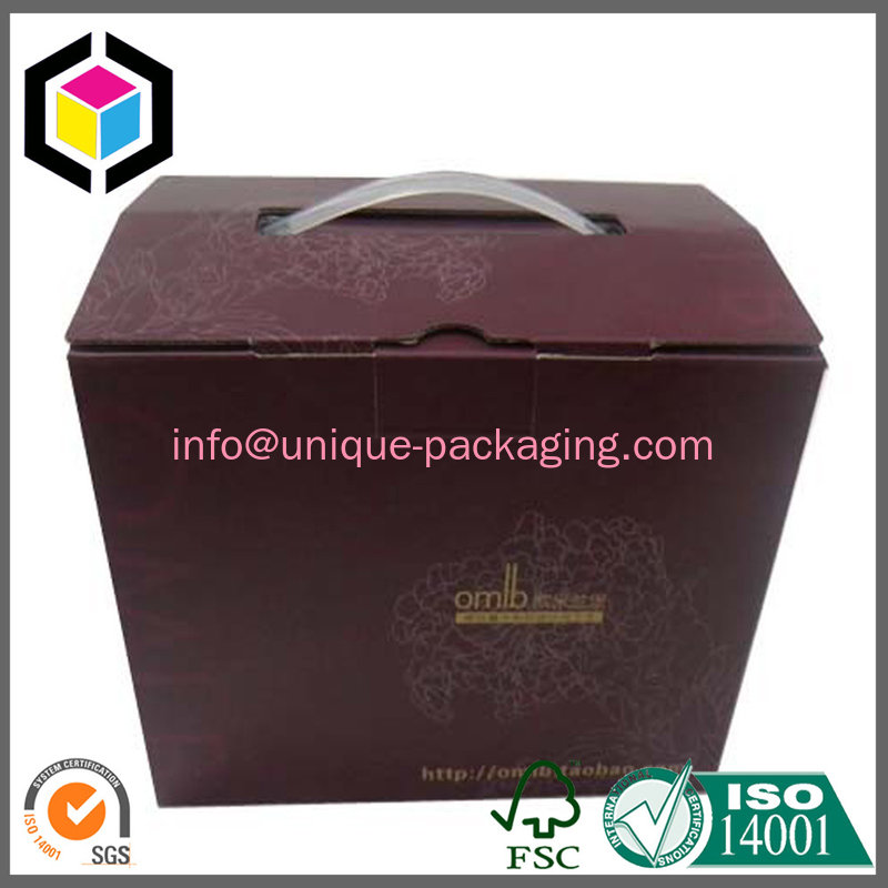 Plastic Handle Top Locking Tab Corrugated Packaging Box; CMYK Matte Color Print Box