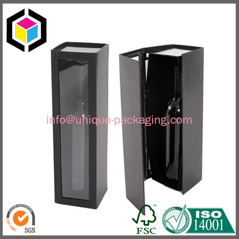 Shiny Black Color Printing Wine Box; Food Grade Plastic Window Paper Box