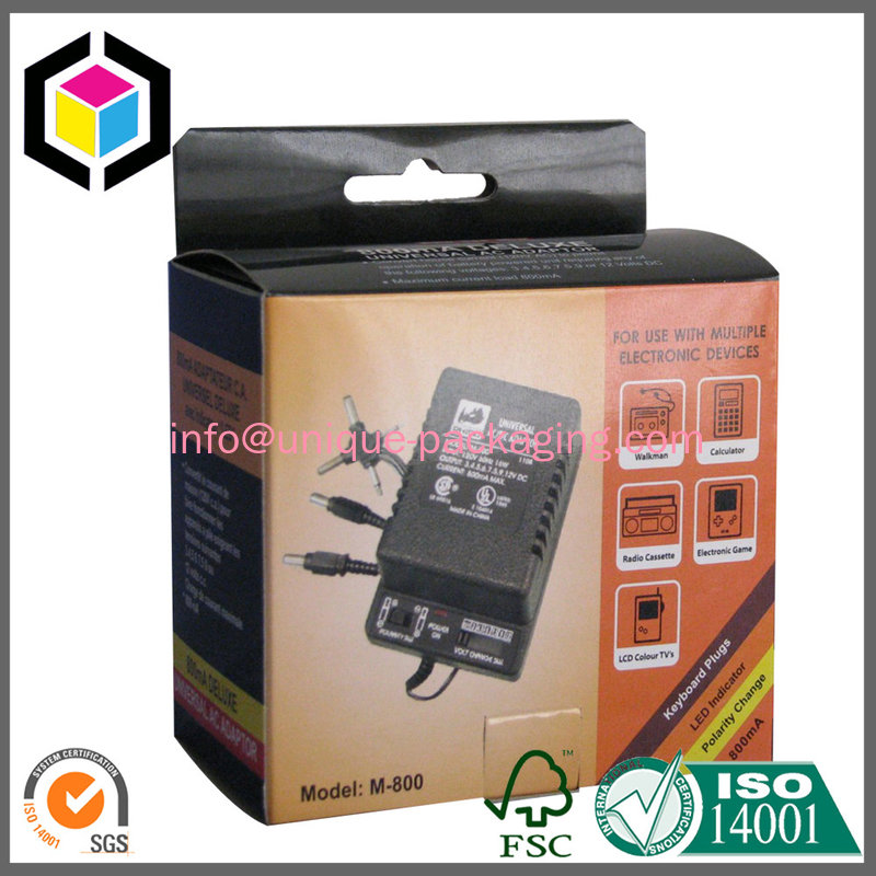 Glossy Laminated Corrugated Cardboard Electronics Packaging Box Self Hanging Tab