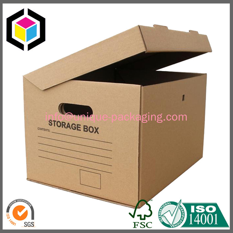 Cutout Handle Corrugated Storage Box; Black Color Archive Carton Packaging Box