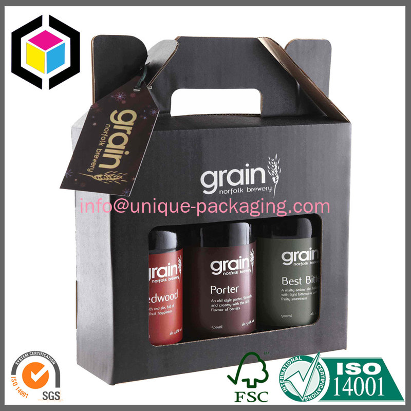 Gable Top Handle Corrugated Box; Brewery Beer Bottle Cardboard Packaging Box