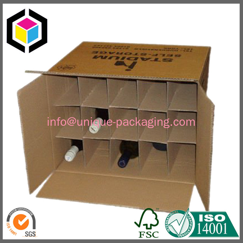 Double Wall Kraft Wine Packaging Box; Black Logo Print Corrugated Box with Dividers