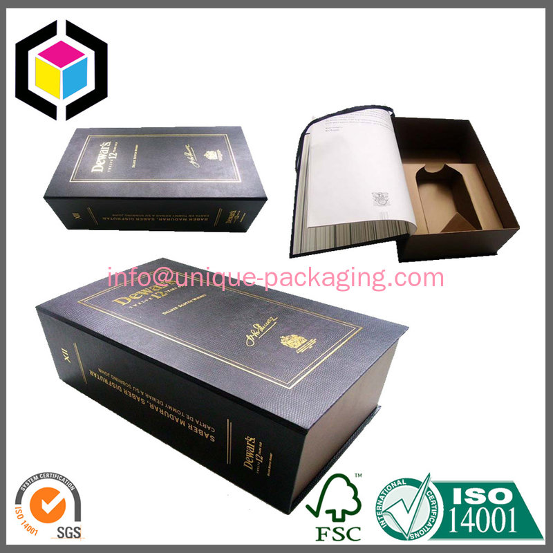 Gold Foil Stamped Logo Gift Packaging Box; Black Color Print Wine Paper Box