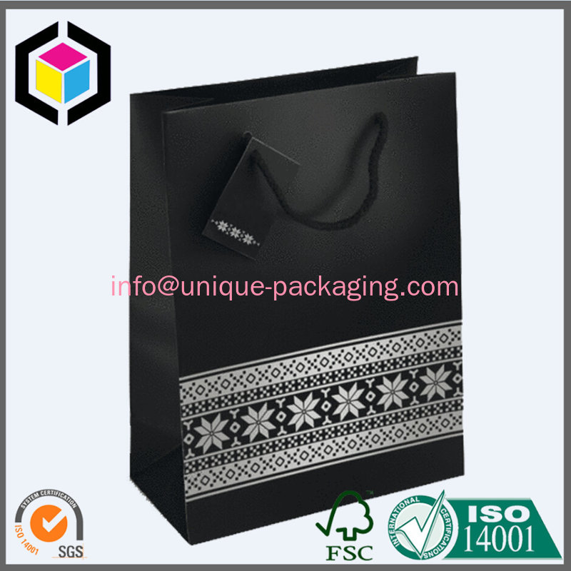 Luxury Matte Black Color Paper Bag; Ribbon Handle Gift Paper Packaging Bag