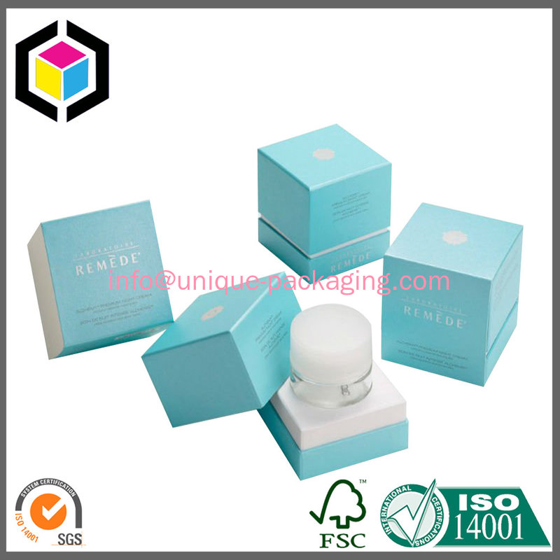 Luxury Cosmetics Rigid Board Paper Packaging Box; Blue Color Cosmetic Gift Box