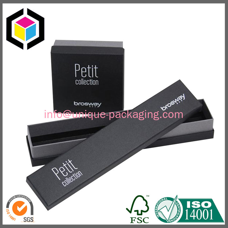 High End Matte Black Color Necklace Jewelry Paper Box; White Logo Paper Gift Box