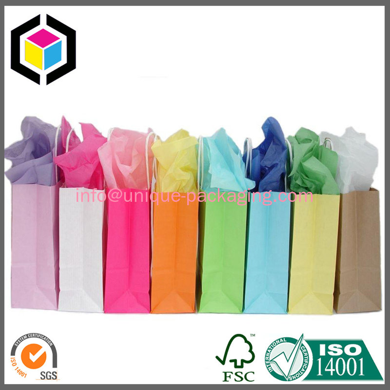 Solid Color White Kraft Paper Bag with Handle; Pure Color Gift Paper Bag