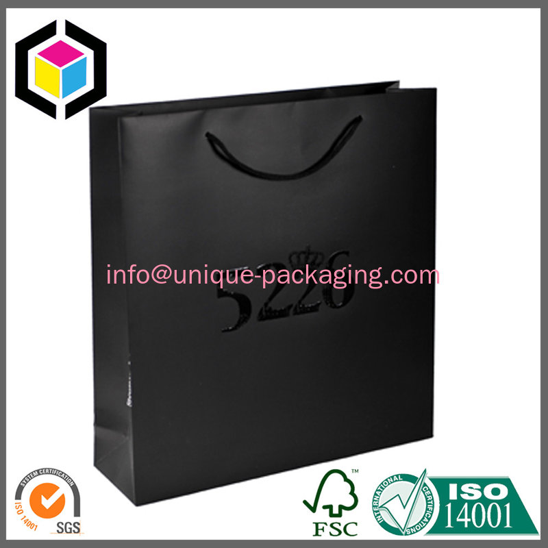 Glossy Spot UV Luxury Gift Bag; Dark Black Matte Color Paper Carrier Bag