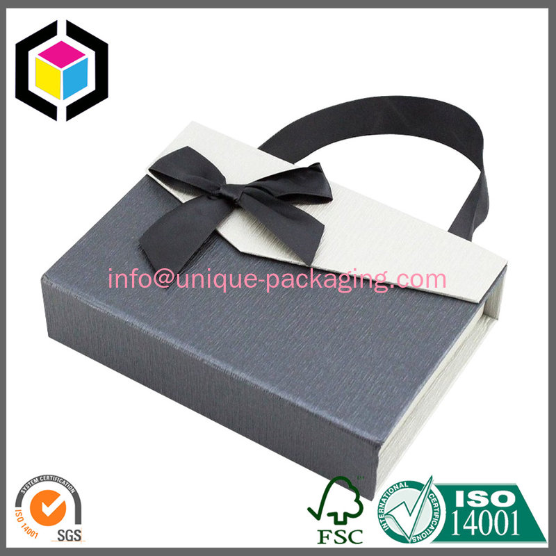 Chipboard Paper Storage Packaging Box; Grey Color Printing Ribbon Gift Paper Box