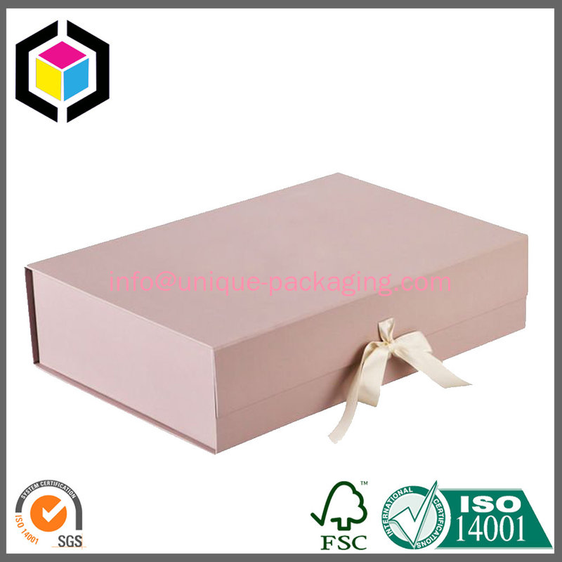 Folding Magnetic Closure Gift Box; Pink Color Print Magnetic Paper Box