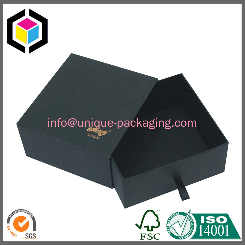 Matte Black Color Slide Paper Box; Gold Foil Logo Gift Paper Packaging Box