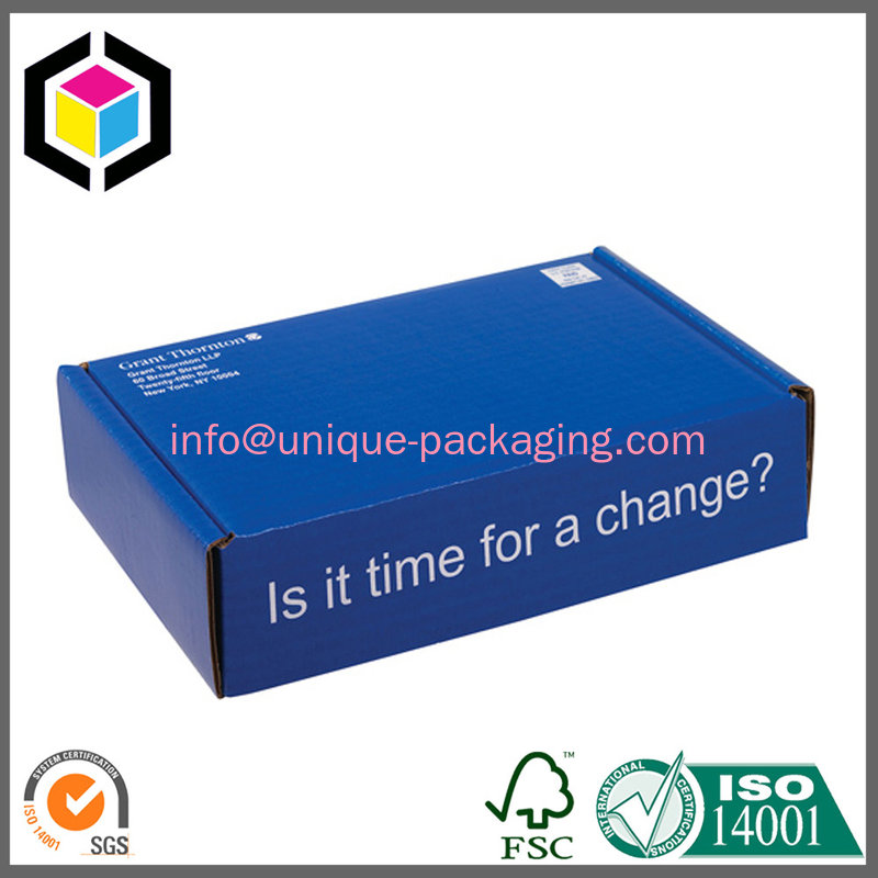 Glossy Blue Color Printed Cardboard Shipping Box; Folding Style Corrugated Box