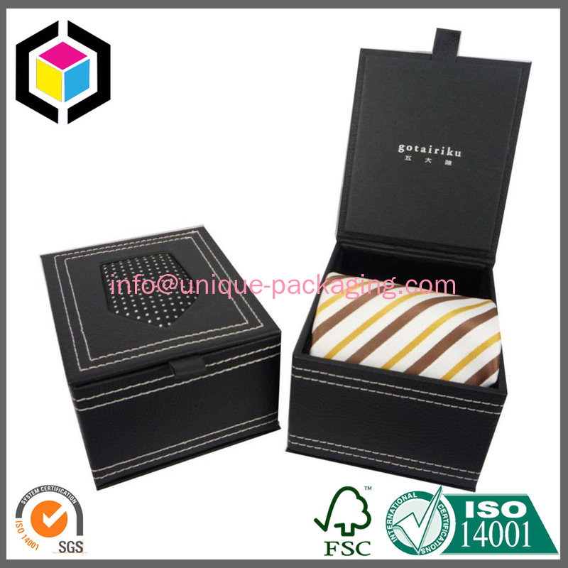 Matte Black Gift Paper Box for Luxury Ties; Clear Window Paper Packaging Box