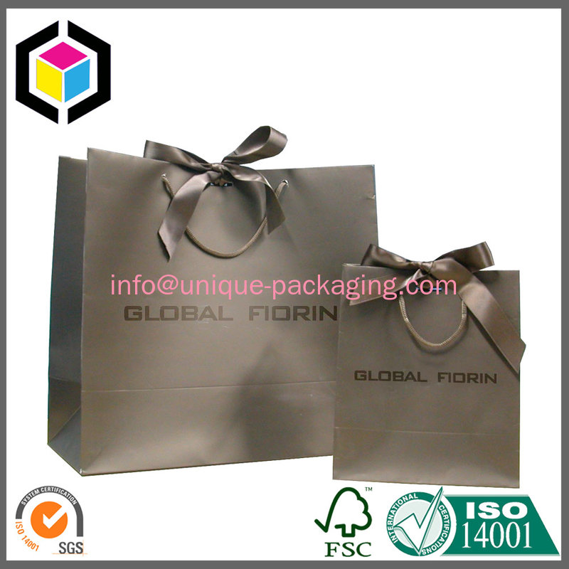Matte Colored Striped Handle Euro Totes Paper Bag; Custom Paper Bag