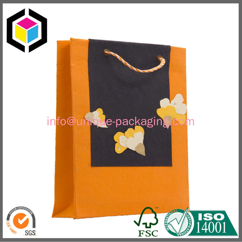 Matte Orange Color Printed Paper Bag; Twisted PP Handle Paper Shopping Bag