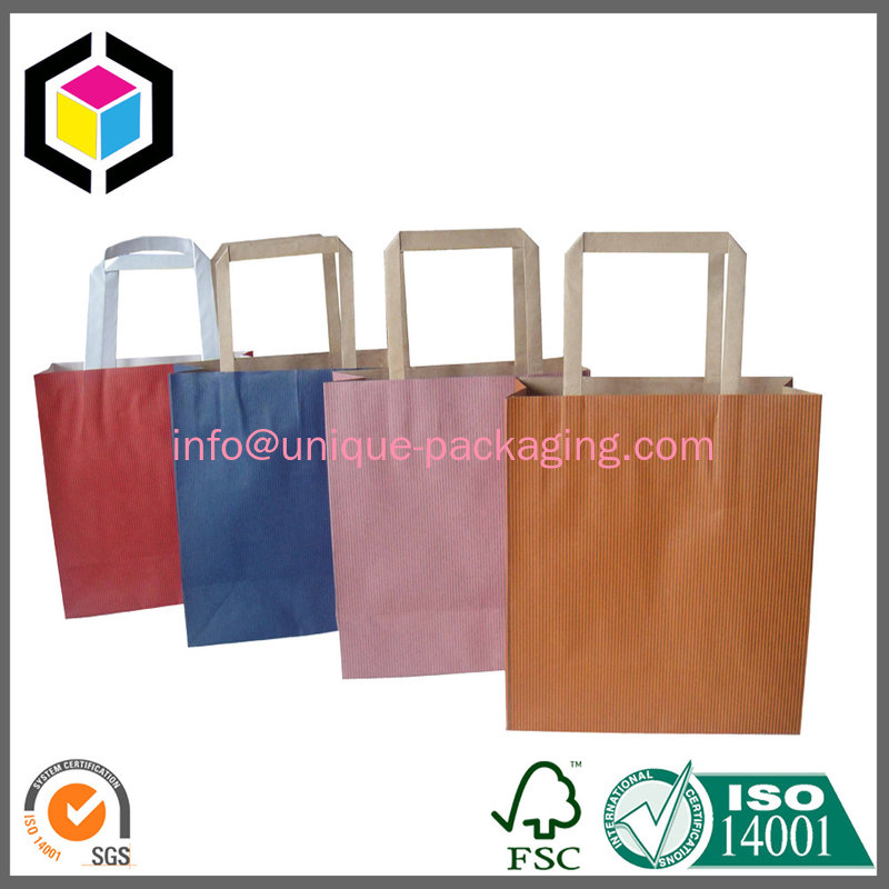 Recycled Kraft Flat Handle Grocery Bag; Solid Color Printed Paper Bag