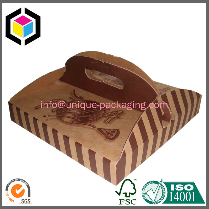 Custom Brown Color Printed Pizza Box with Handle; Food Grade Paper Pizza Box