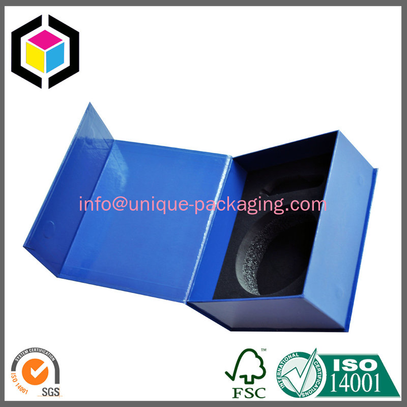 Glossy Blue Color Printed Paper Packaging Box; EVA Inlay Gift Box