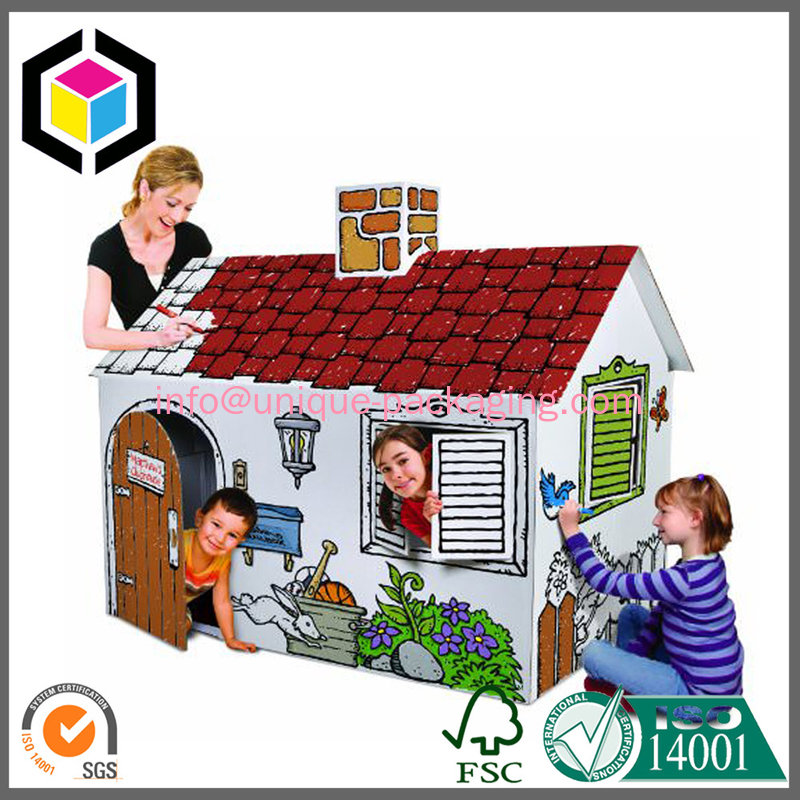DIY Corrugated Cardboard Play House for Children; Color Print Play House