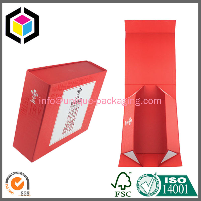 Red Color Matte Laminated Paper Gift Box; Easy Setup Collapsible Gift Box
